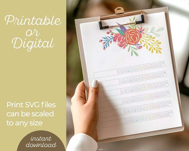Monthly Habit Tracker Digital & SVG Printable Planner | Progress Mood ...