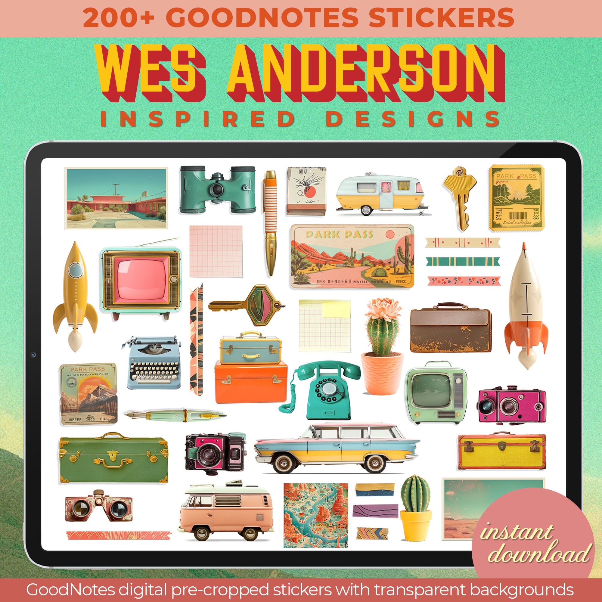Digital Sticker Bundle Aesthetic Painted Desert Wes Anderson Inspired ...