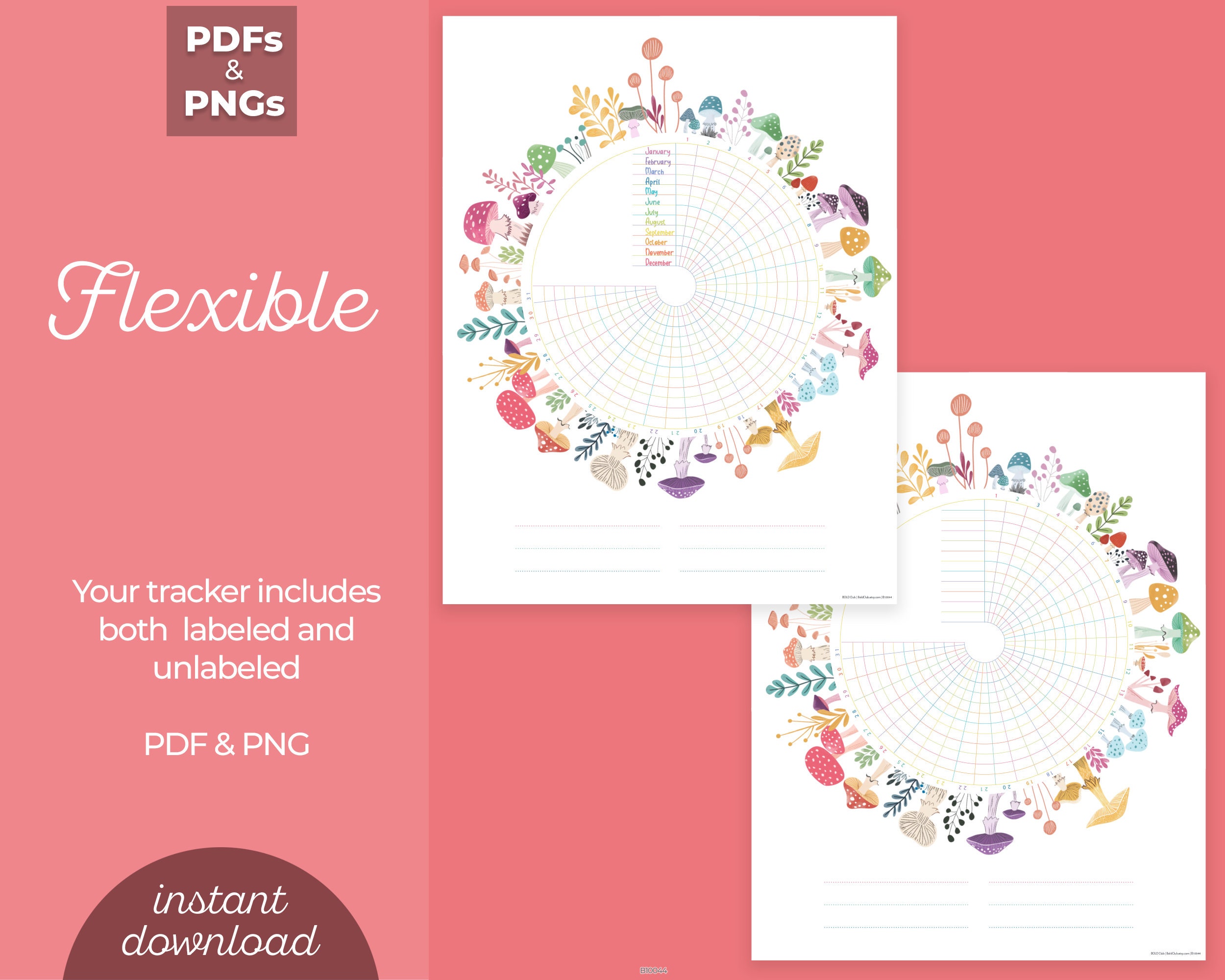Year Habit Tracker | Digital Printable Cottagecore Mushroom Daily ...