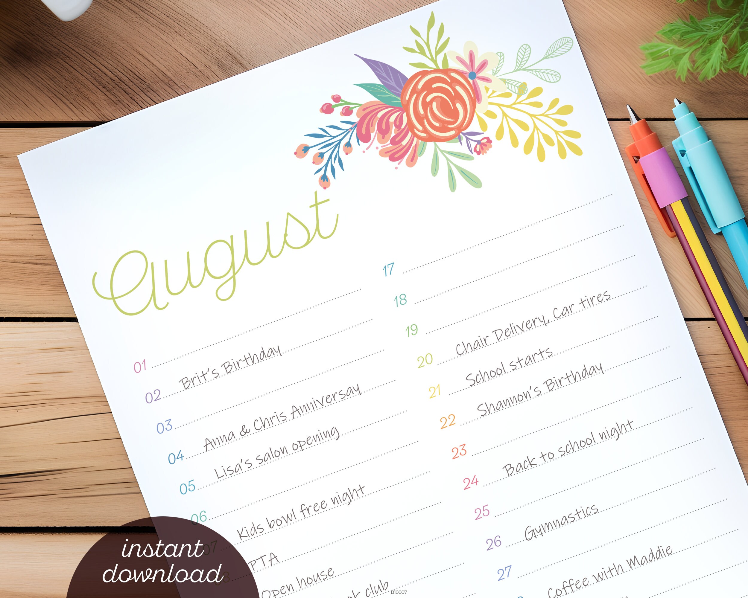 Perpetual Calendar | Print & Digital SVG Planner Template Colorful ...