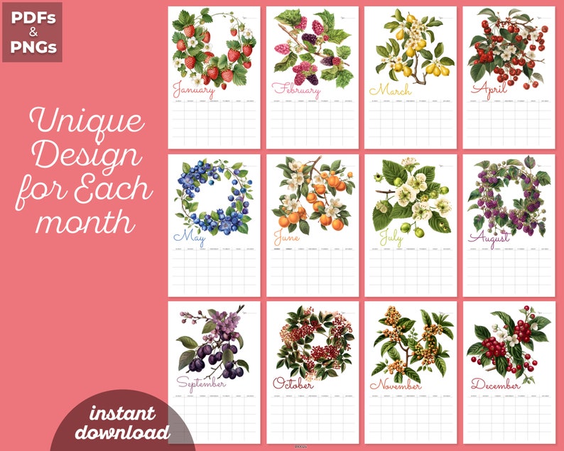 Bundle of 96 Undated Calendars | Monthly Printable Digital Planner ...