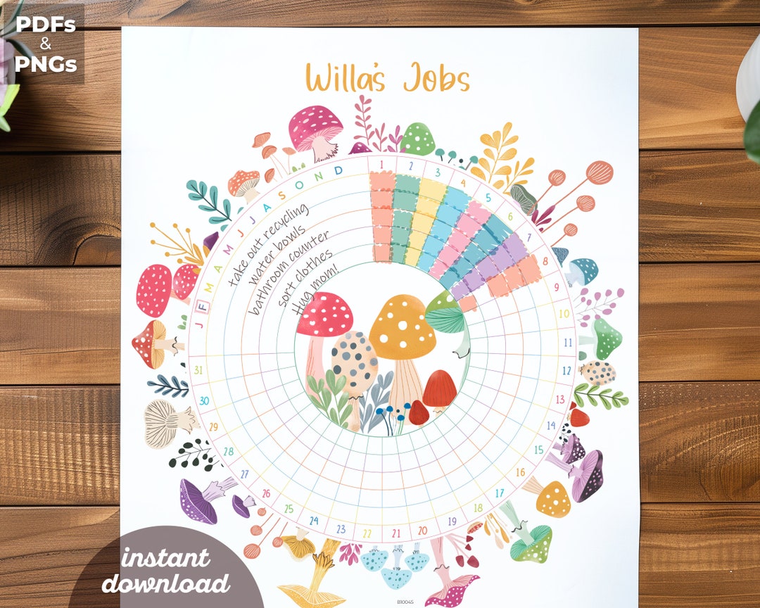 Chore Chart Monthly Task Tracker Wheel | Digital Printable Mushroom ...