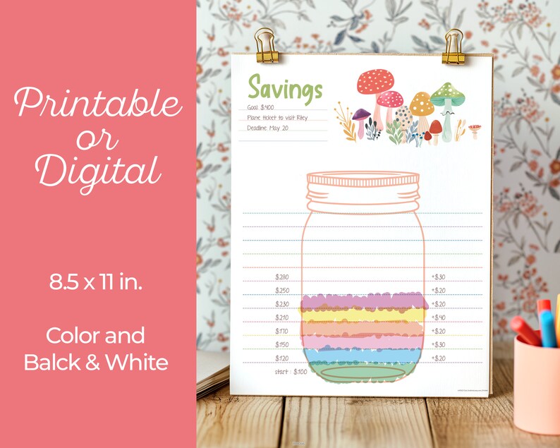 Savings Jar Tracker | Printable Digital PDF PNG Fairycore Mushroom ...