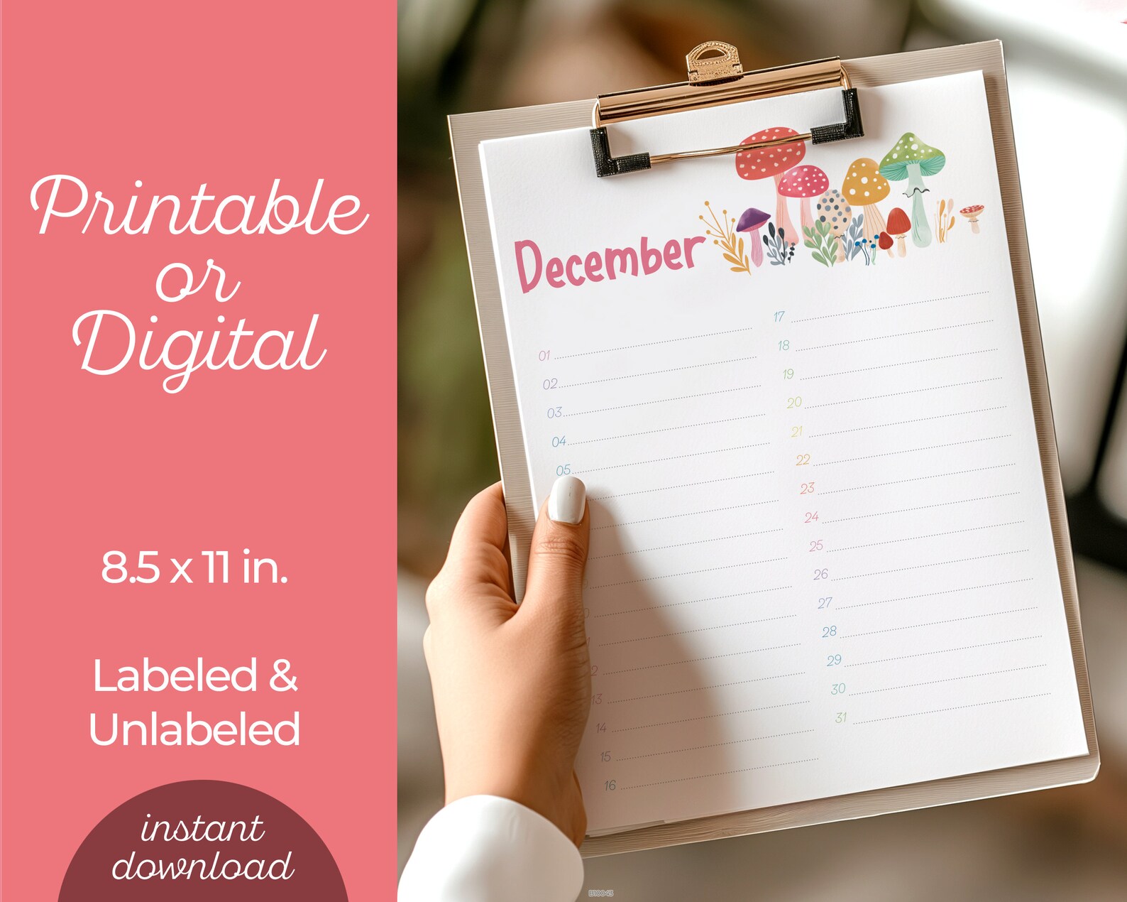 Perpetual Calendar Printable & Digital Planner Insert Template Mushroom ...