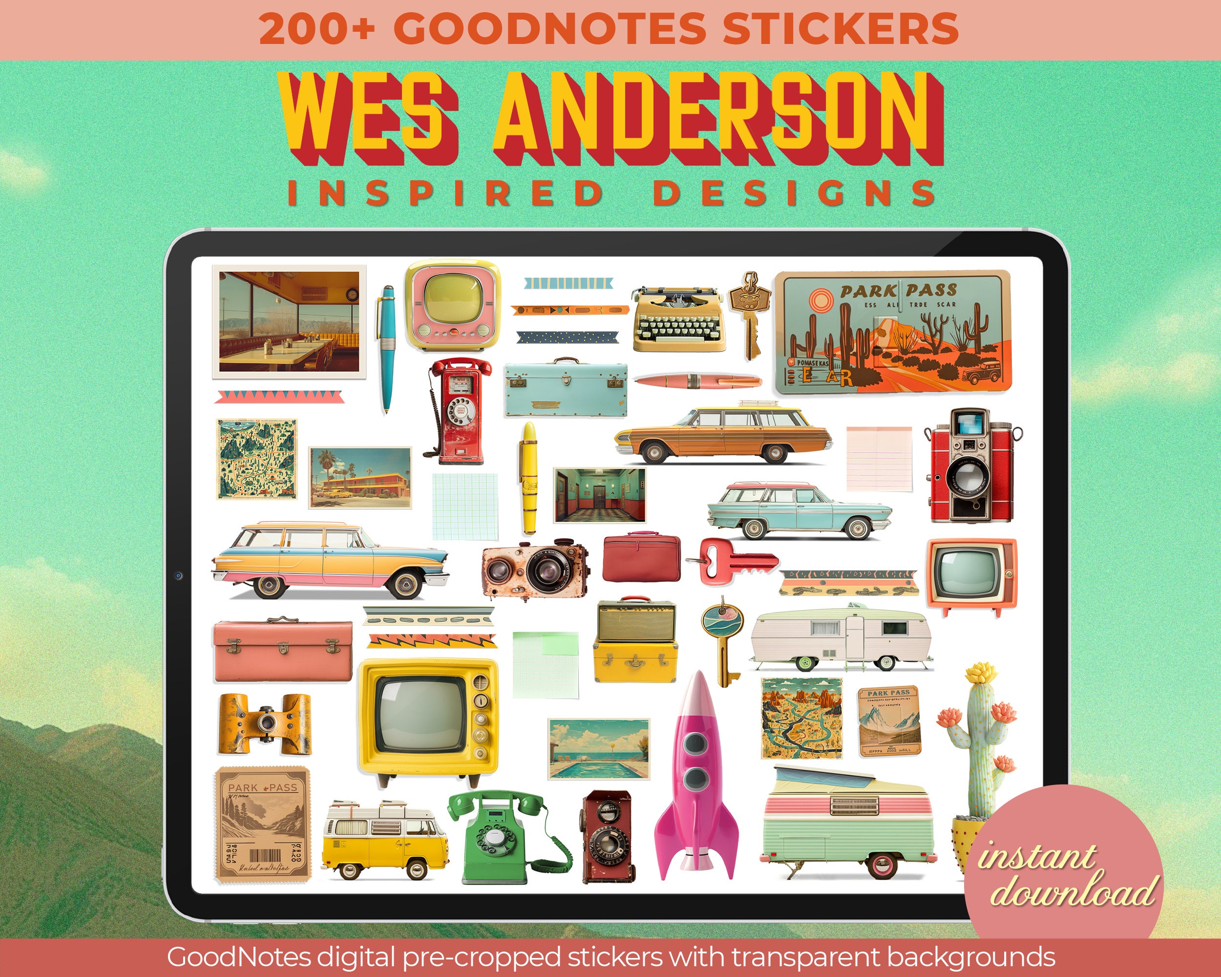 Digital Sticker Bundle Aesthetic Painted Desert Wes Anderson Inspired ...