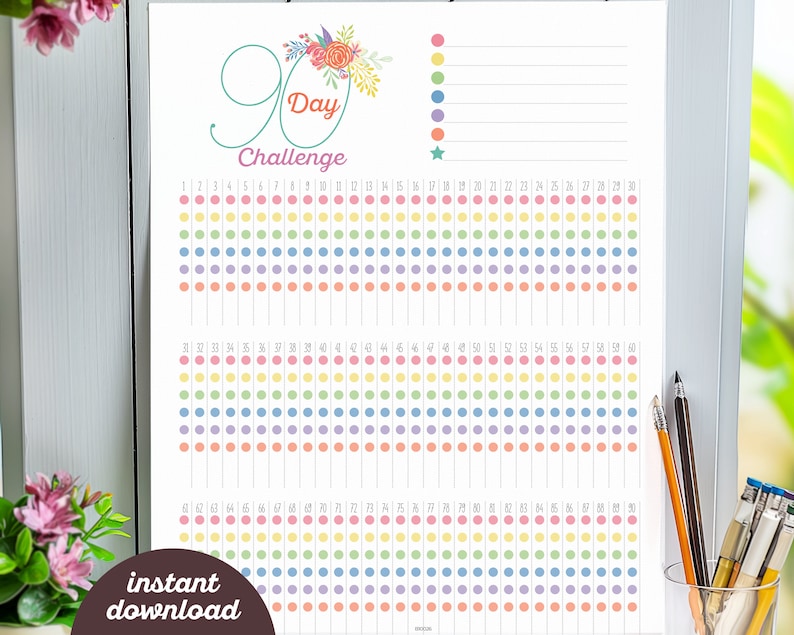 90 Day Challenge Tracker Printable Digital Download Insert Colorful ...