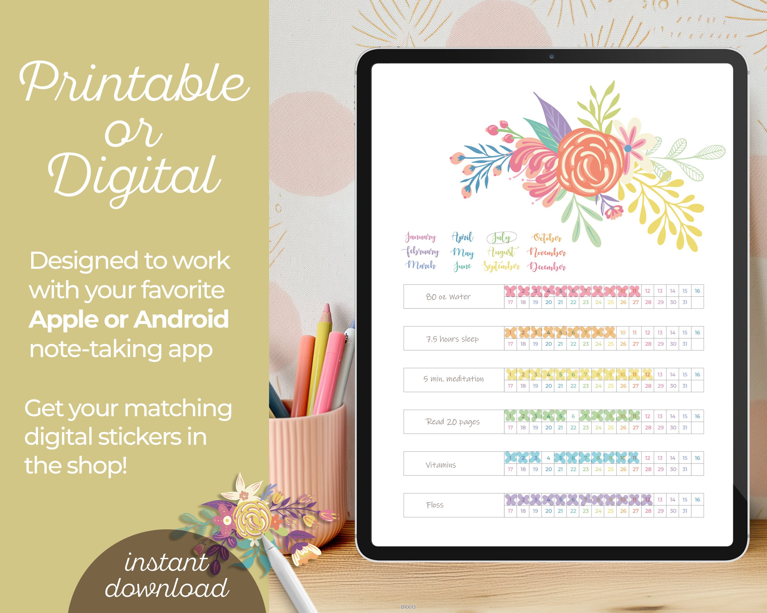 Monthly Habit Tracker Digital & SVG Printable Planner Progress Mood ...