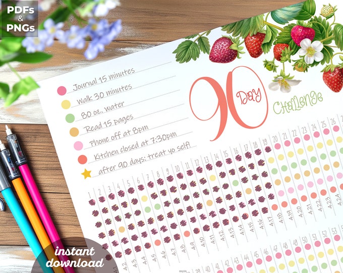 90 Day Challenge Tracker | Printable Digital Planner Insert Fairycore ...