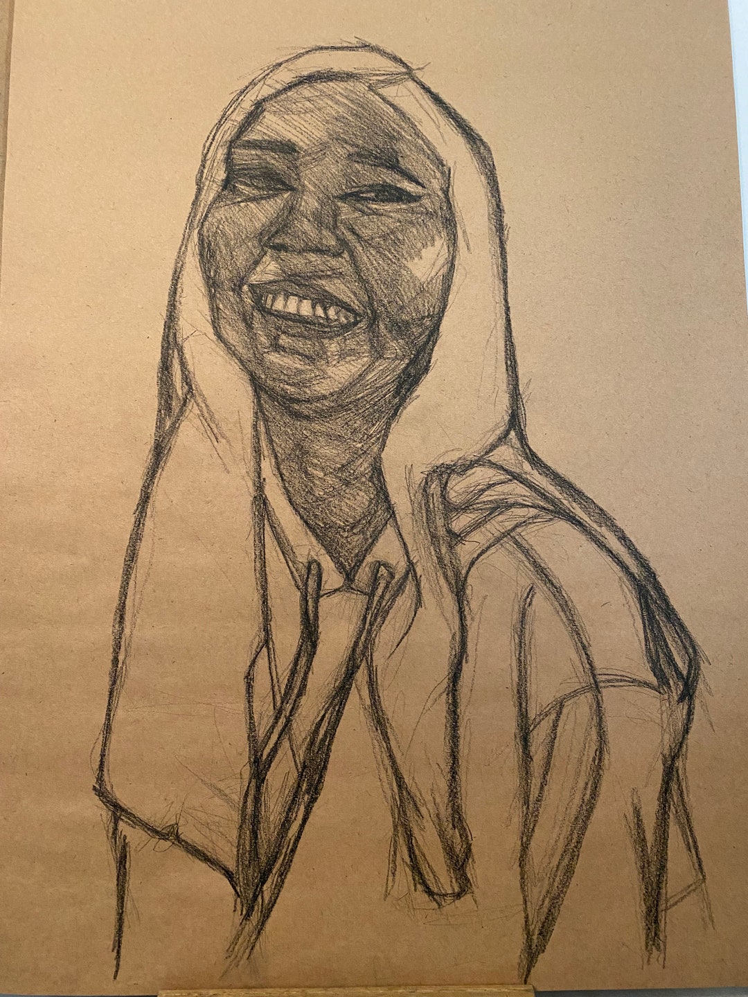 Portrait of a Smiling Woman Brown Paper - Etsy