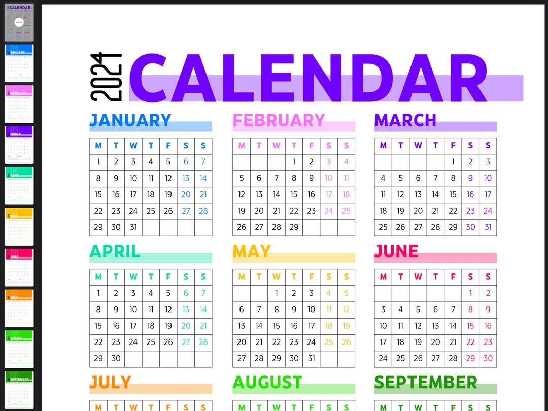 Colourful Minimalist Calendar PDF - Etsy