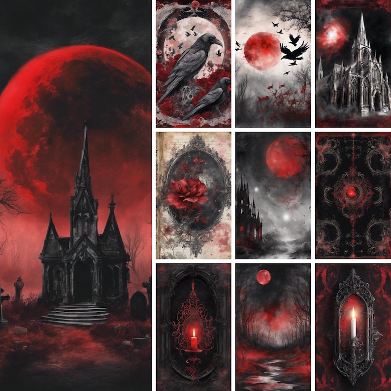 Blood Moon Series Vol. 5, Gothic Blood Moon Junk Journal Pages Gothic ...