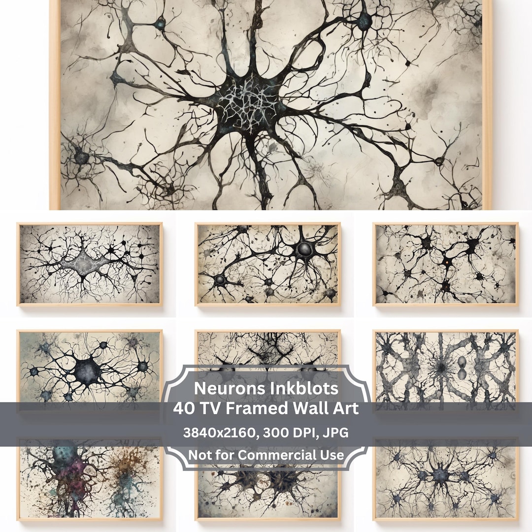 Unique Neuron Frame TV Wall Art Set, Digital Neuron Inkblot Artworks ...