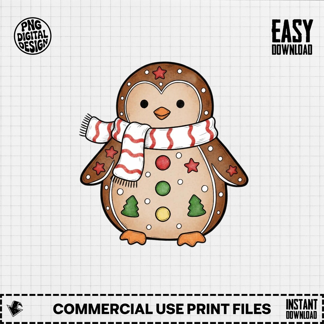Gingerbread Penguin PNG, Christmas Penguin, Holiday Png, Scarf Penguin ...