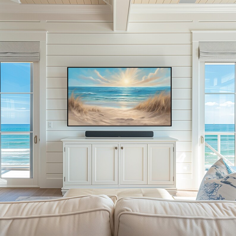Sunset Beach Digital Art for Frame TV, 4K UHD Coastal Landscape ...