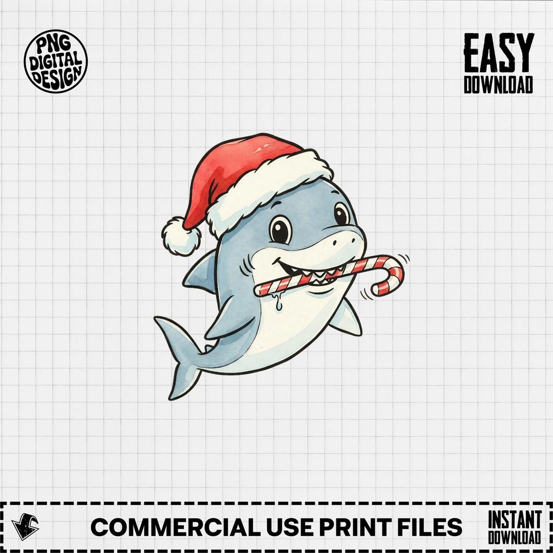 Christmas Shark PNG, Shark With Santa Hat, Candy Cane Shark, Digital ...
