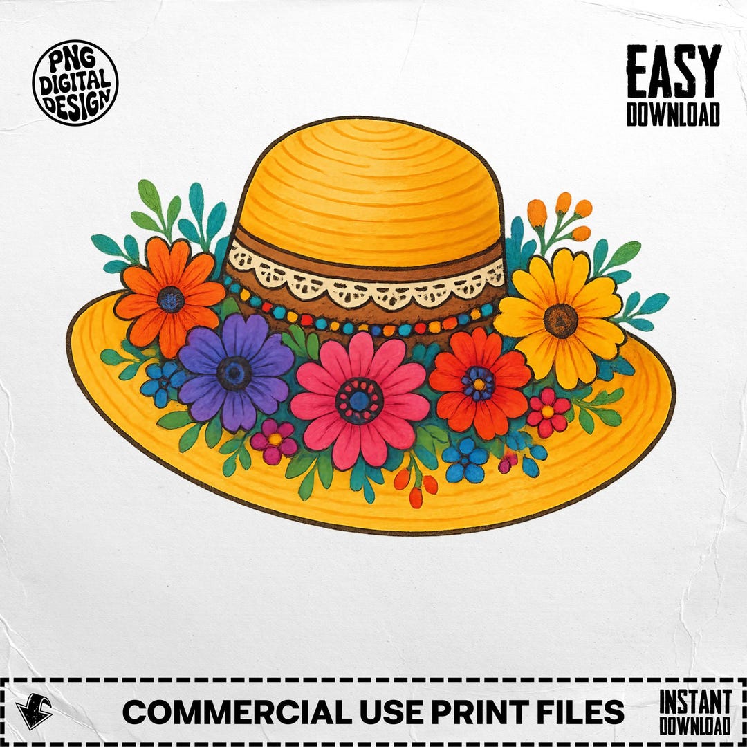 Floral Hat PNG, Summer Hat Clipart, Flower Hat Png, Digital Download ...