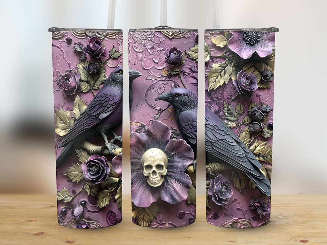 Goth Raven Skull Roses Tumbler Wrap, 20oz Skinny Tumbler Wrap, Gothic ...