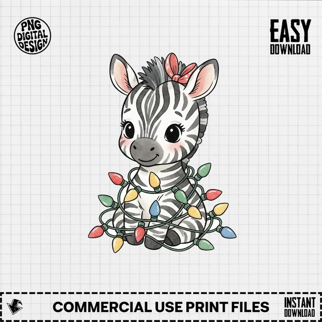 Zebra Christmas Lights PNG, Holiday Zebra Clipart, Zebra With Bow ...