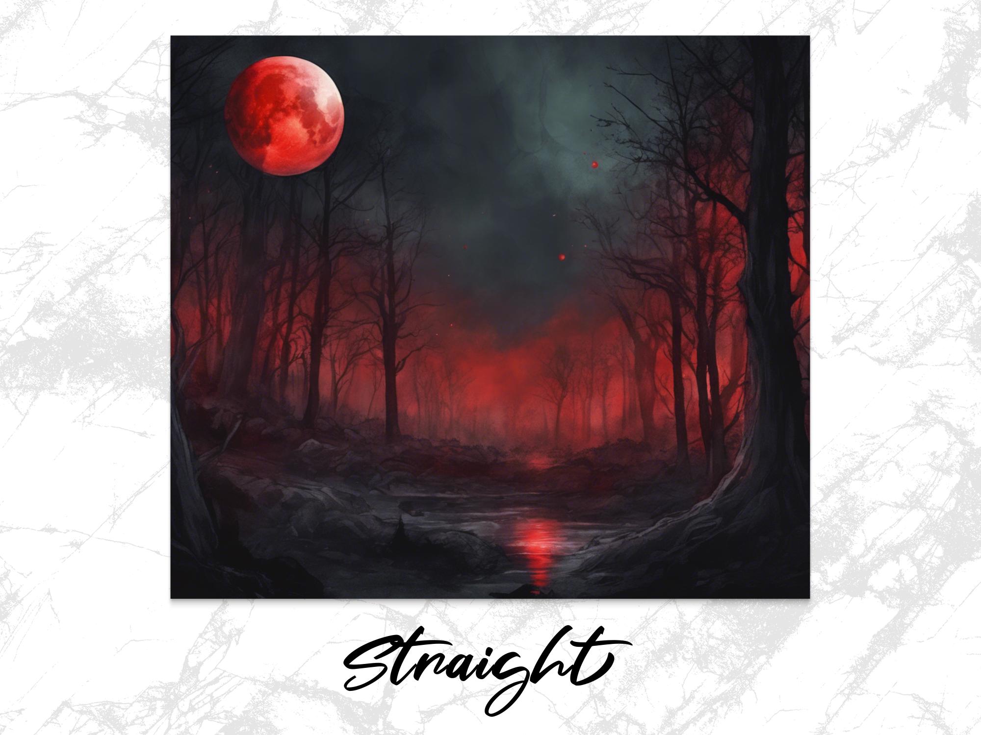 Full Moon Dark Forest Tumbler Wrap, 20oz Skinny Tumbler PNG, Red Moon ...