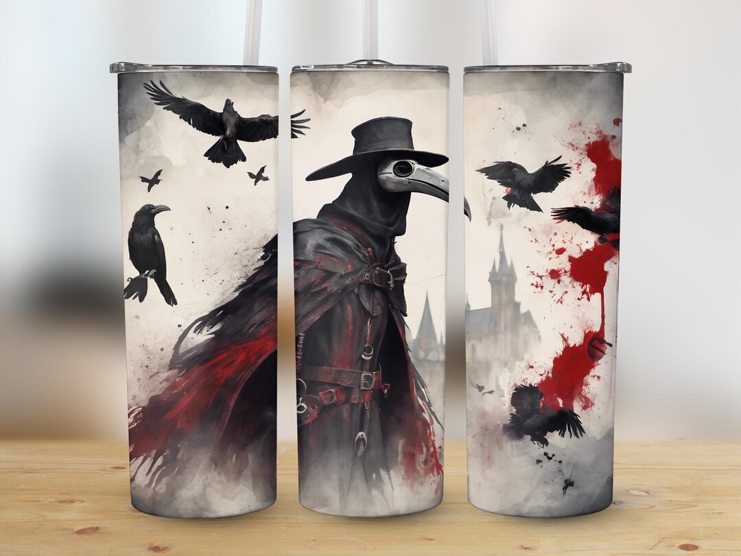 Gothic Plague Doctor Art Tumbler, Raven Crow 20oz Tumbler Wrap, Dark ...