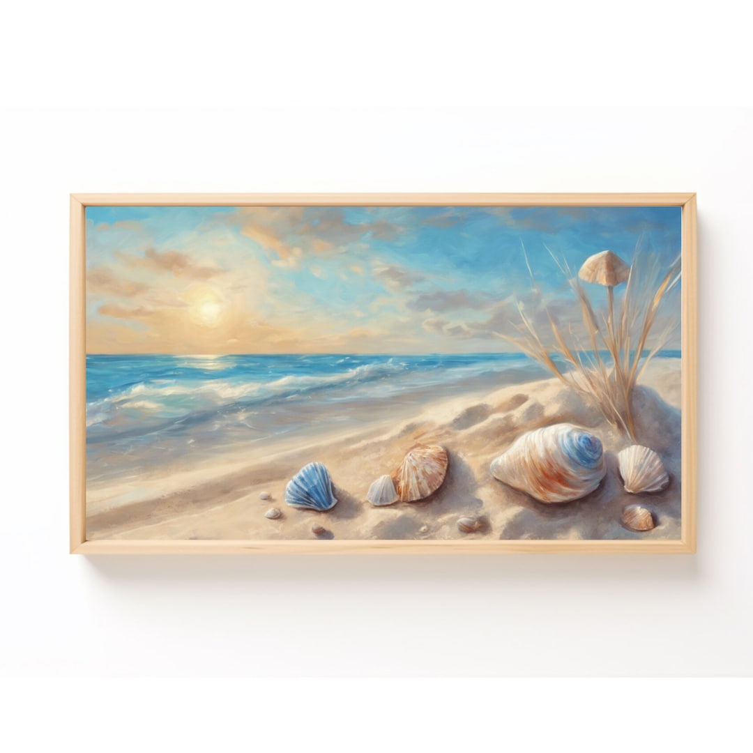 Coastal Beach Sunset Digital Art for Frame TV, 4K Wall Art, Peaceful ...