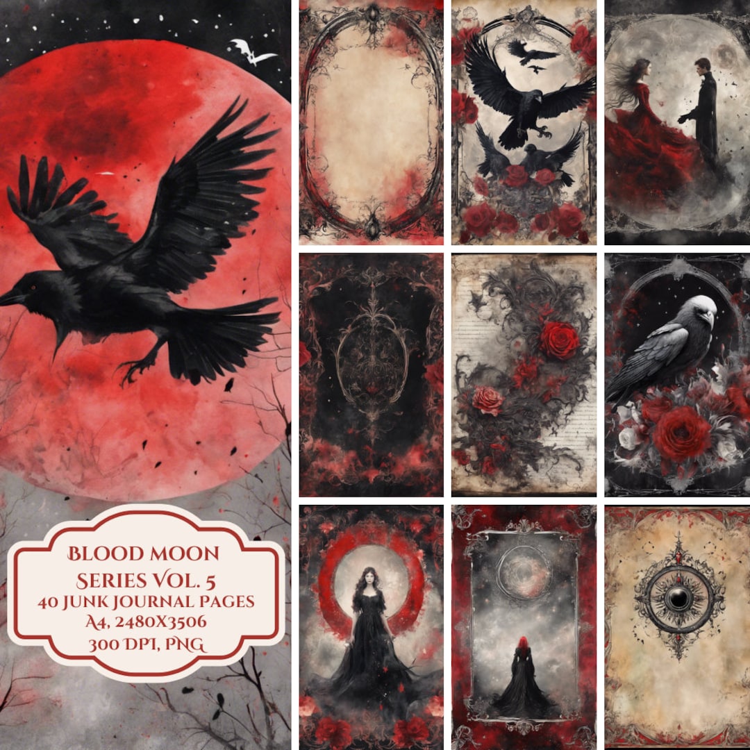 Blood Moon Series Vol. 5, Gothic Blood Moon Junk Journal Pages Gothic ...