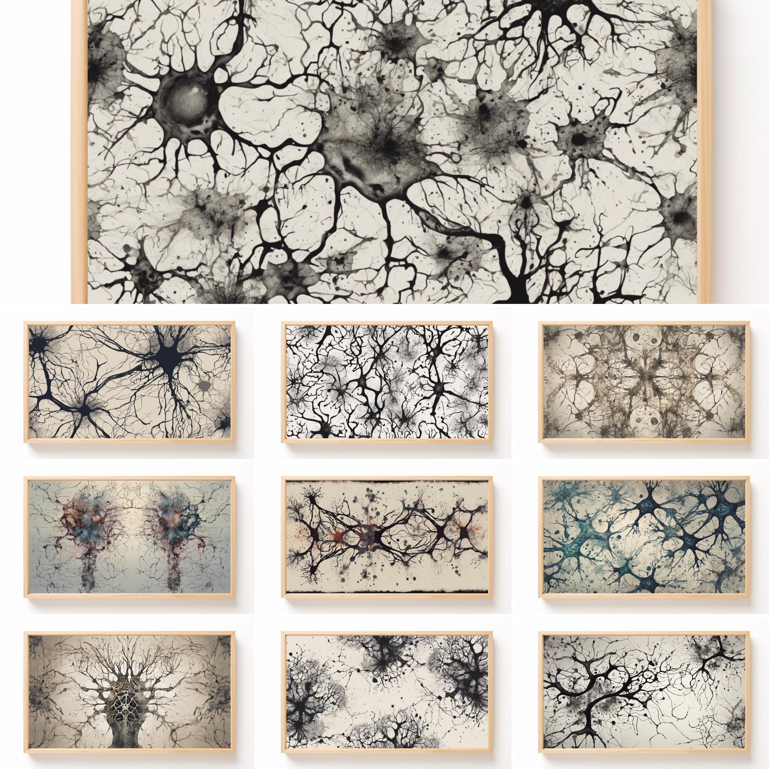 Unique Neuron Frame TV Wall Art Set, Digital Neuron Inkblot Artworks ...