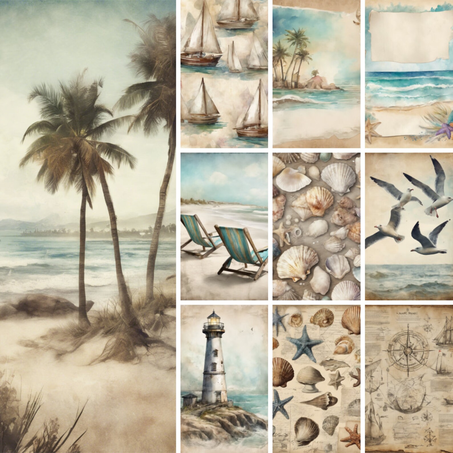 Day at the Beach Digital Journal Pages, Vintage Beach Theme Printables ...