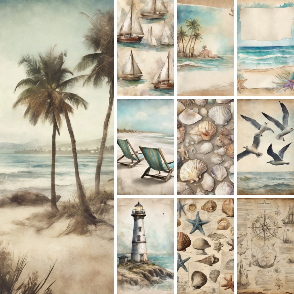 Day at the Beach Digital Journal Pages, Vintage Beach Theme Printables ...