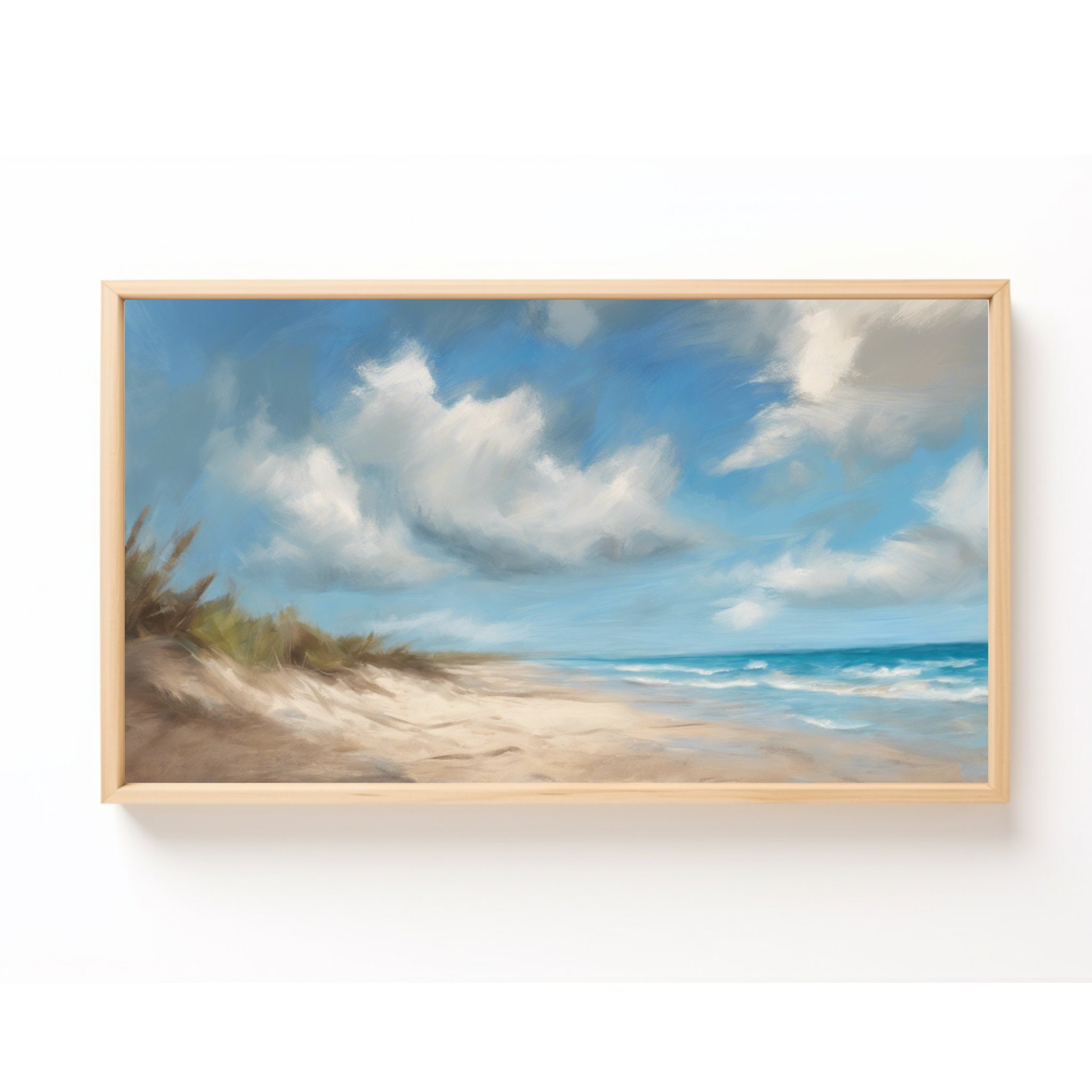 Coastal Beach Scene Digital Art for Frame TV, Tranquil Ocean View Wall ...