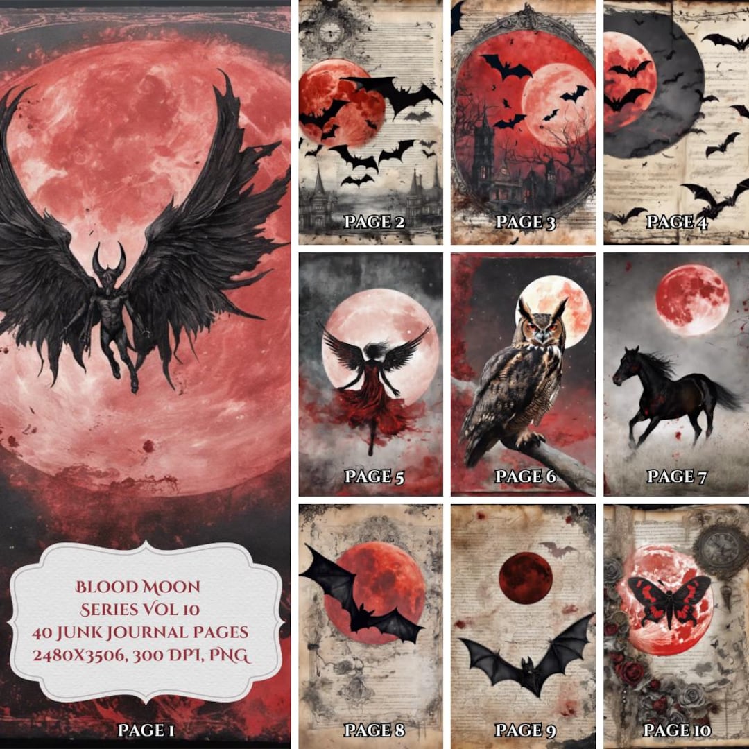 Blood Moon Series Vol 10 40 Junk Journal Pages, Halloween Digital ...