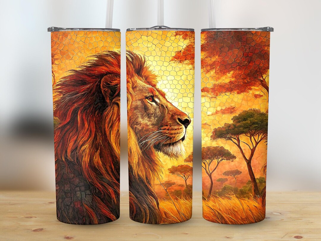 Lion Tumbler Wrap PNG, Seamless Lion Design for Tumblers, Mosaic Lion ...