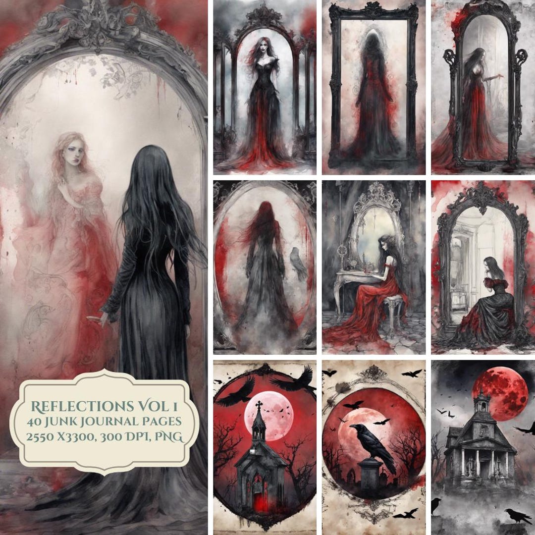 Reflections Vol. 1 Gothic Junk Journal Pages, Dark Art Digital Collage ...