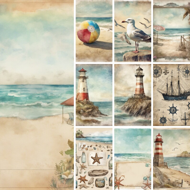 Day at the Beach Digital Journal Pages, Vintage Beach Theme Printables ...