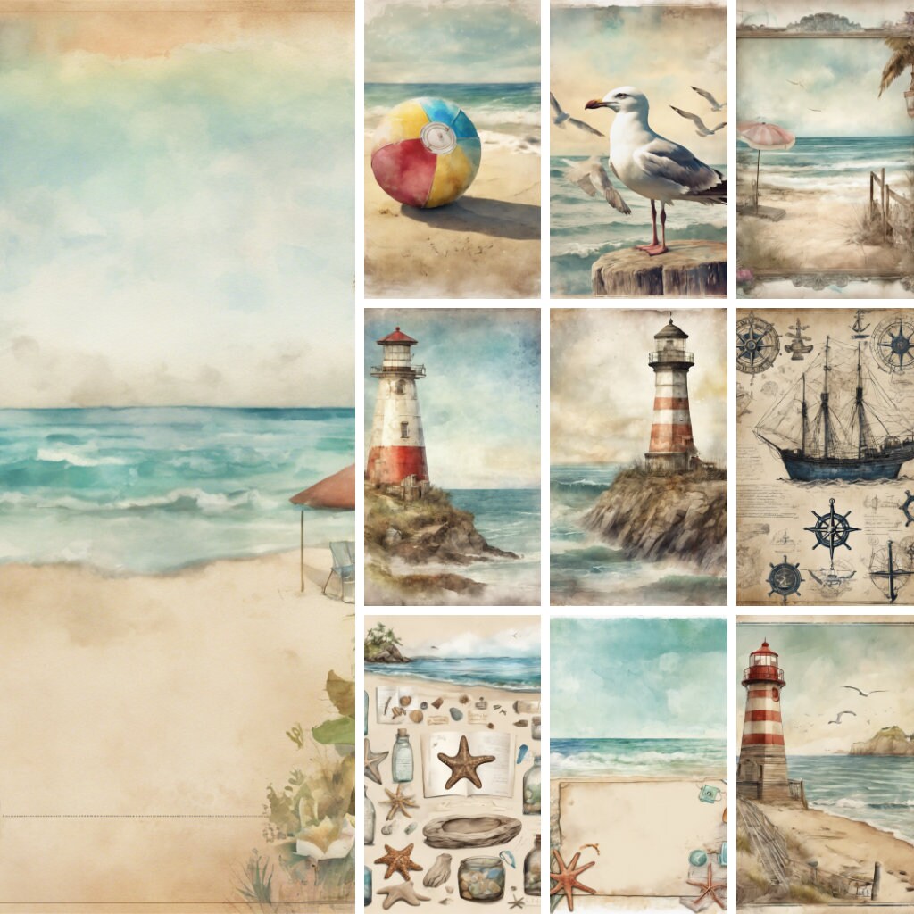 Day at the Beach Digital Journal Pages, Vintage Beach Theme Printables ...