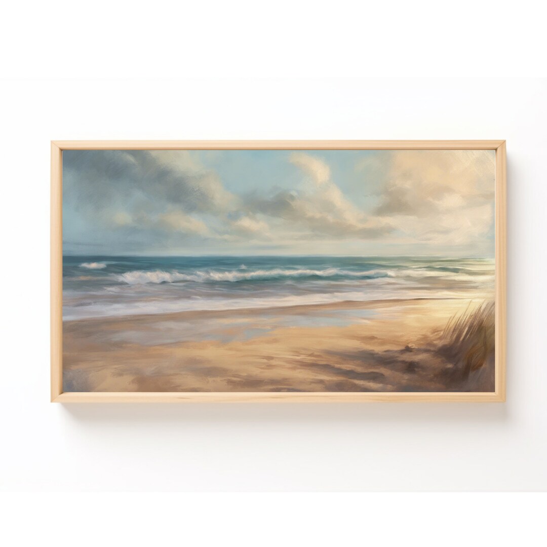Coastal Beach Scene Digital Wall Art for Frame TV, Tranquil Ocean ...
