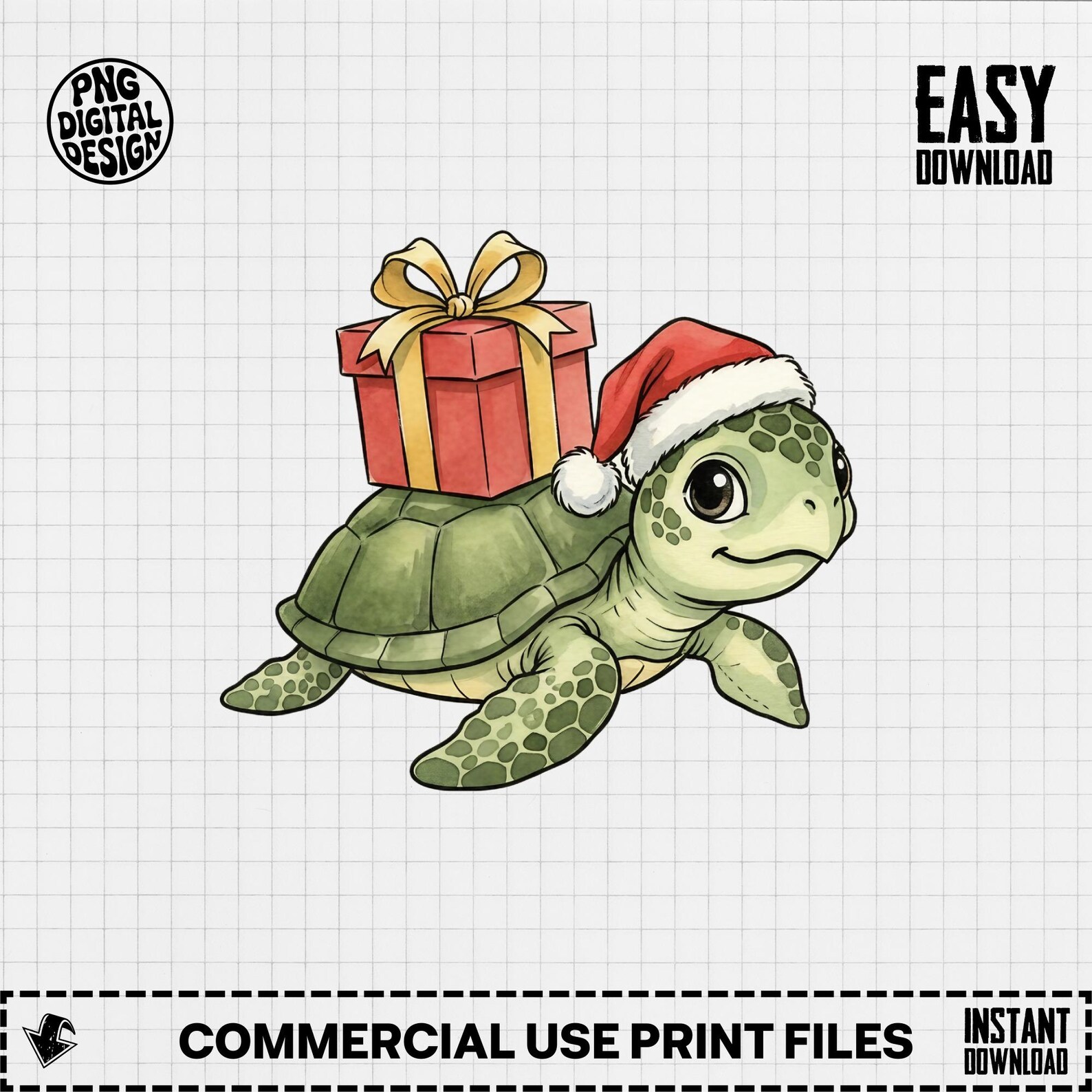 Christmas Turtle PNG, Turtle With Gift, Santa Hat Turtle, Holiday ...