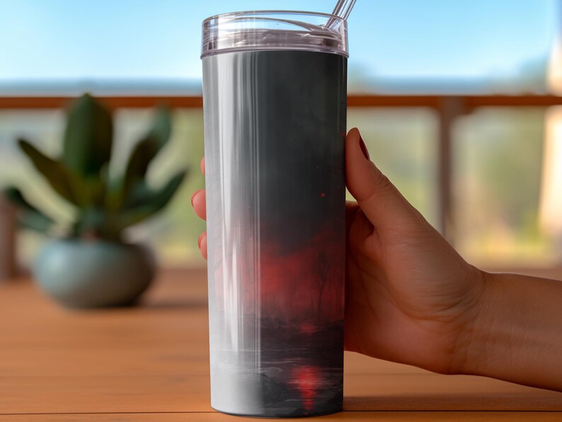 Full Moon Dark Forest Tumbler Wrap, 20oz Skinny Tumbler PNG, Red Moon ...