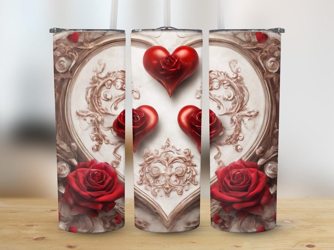 Valentine Heart Roses Tumbler Wrap, Romantic 20oz Tumbler, Anniversary ...