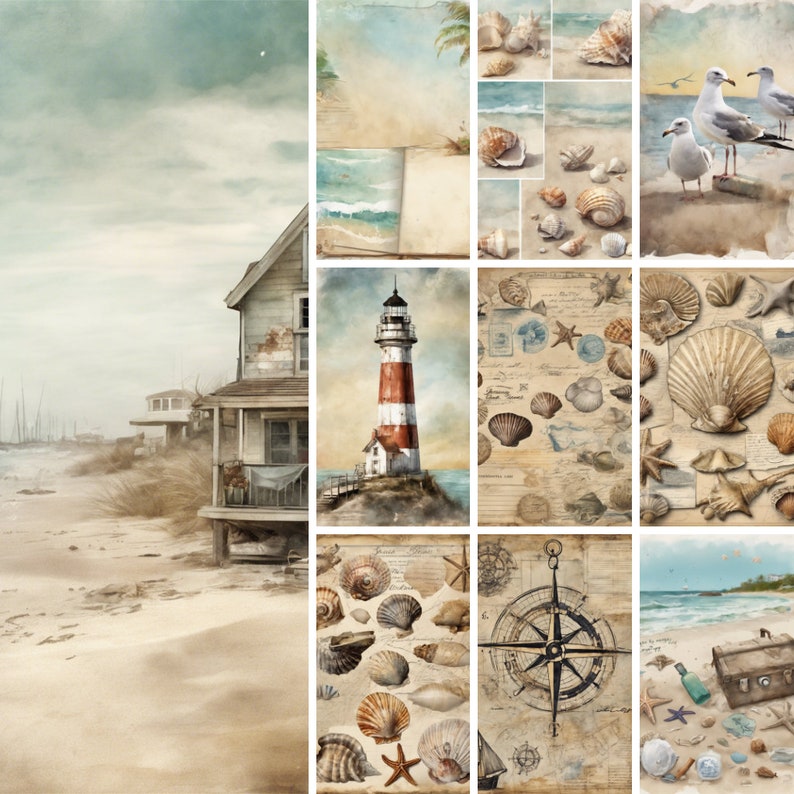 Day at the Beach Digital Journal Pages, Vintage Beach Theme Printables ...