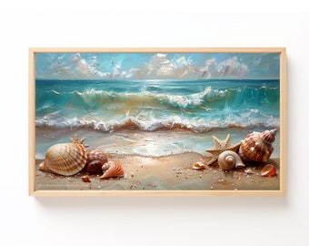Coastal Beach Scene Digital Art for Frame TV, Seashore Elements, High ...