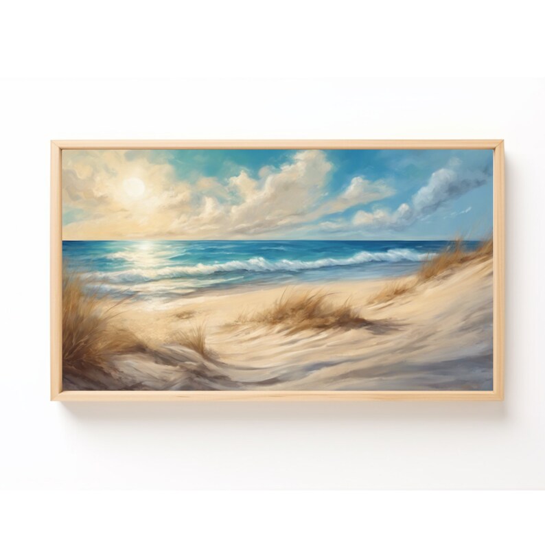 Beach Scene Digital Art for Frame TV, 4K UHD Coastal Wall Art, Serene ...