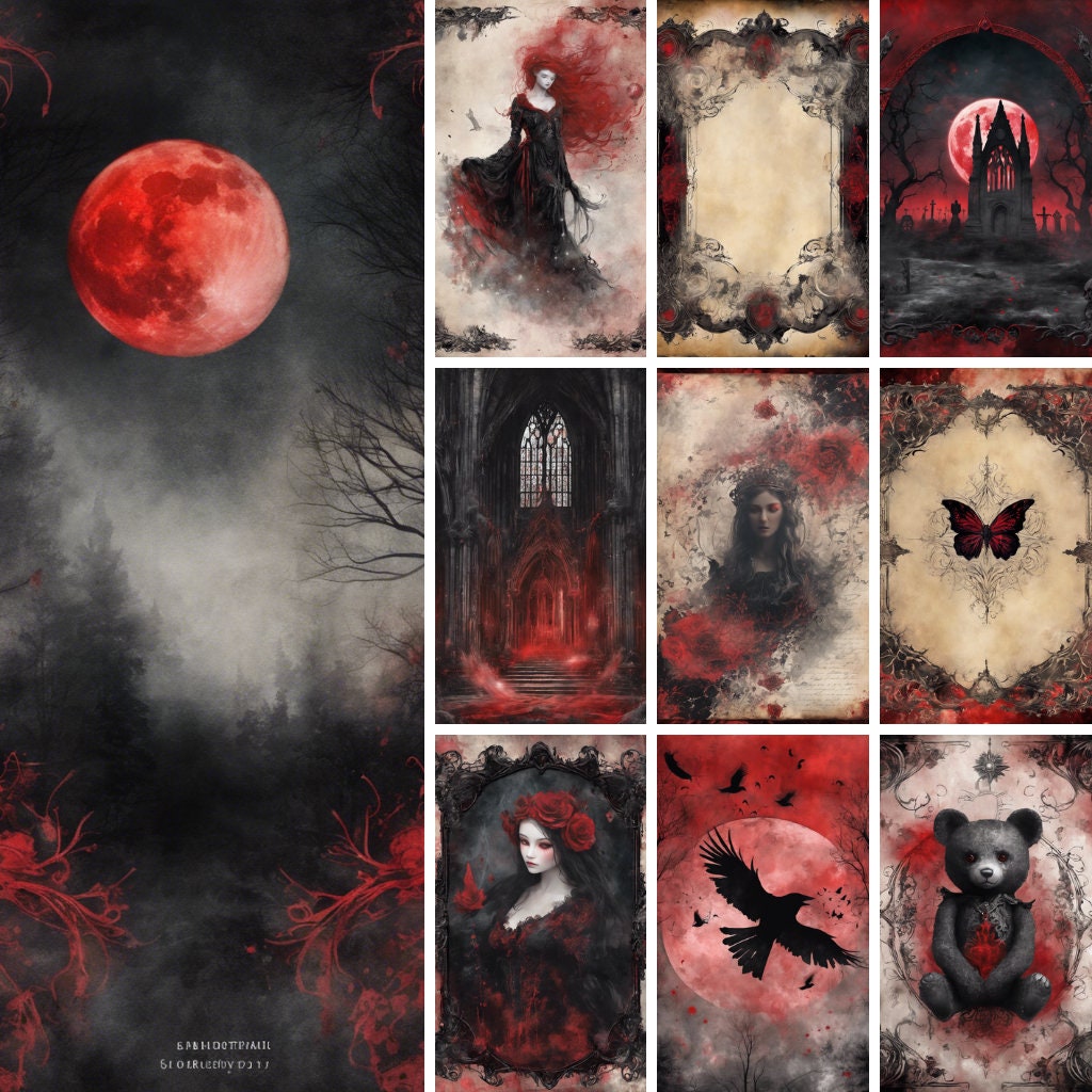 Blood Moon Series Vol. 5, Gothic Blood Moon Junk Journal Pages Gothic ...