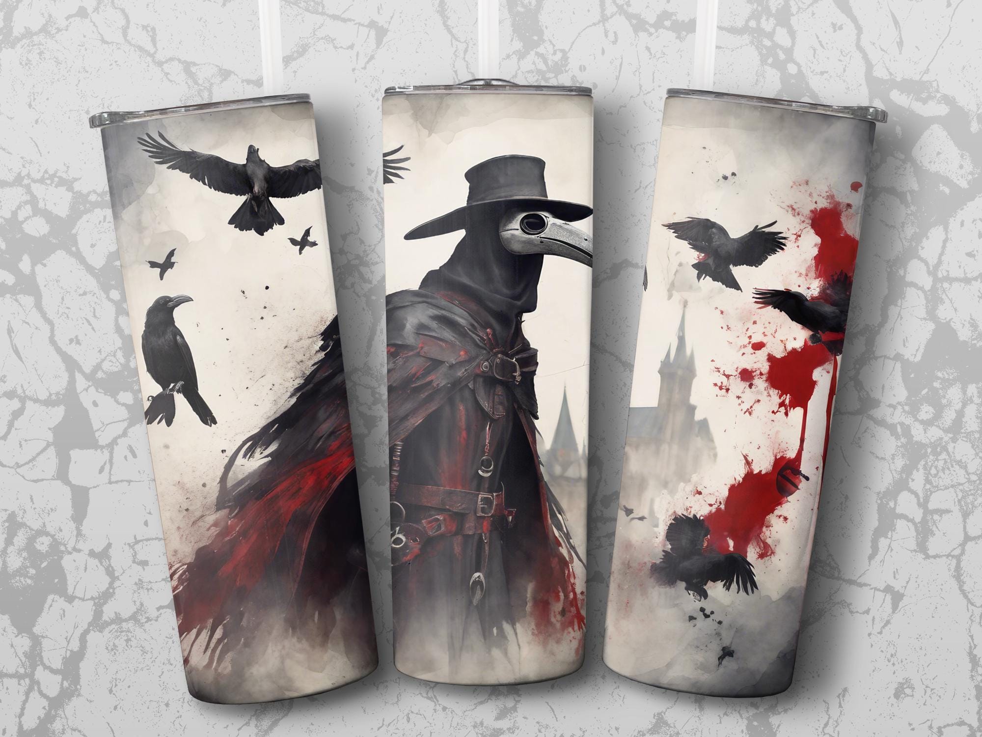 Gothic Plague Doctor Art Tumbler, Raven Crow 20oz Tumbler Wrap, Dark ...