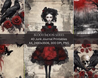 Dark Red and Black, Gothic Journal Papers, Junk Journal, Instant ...