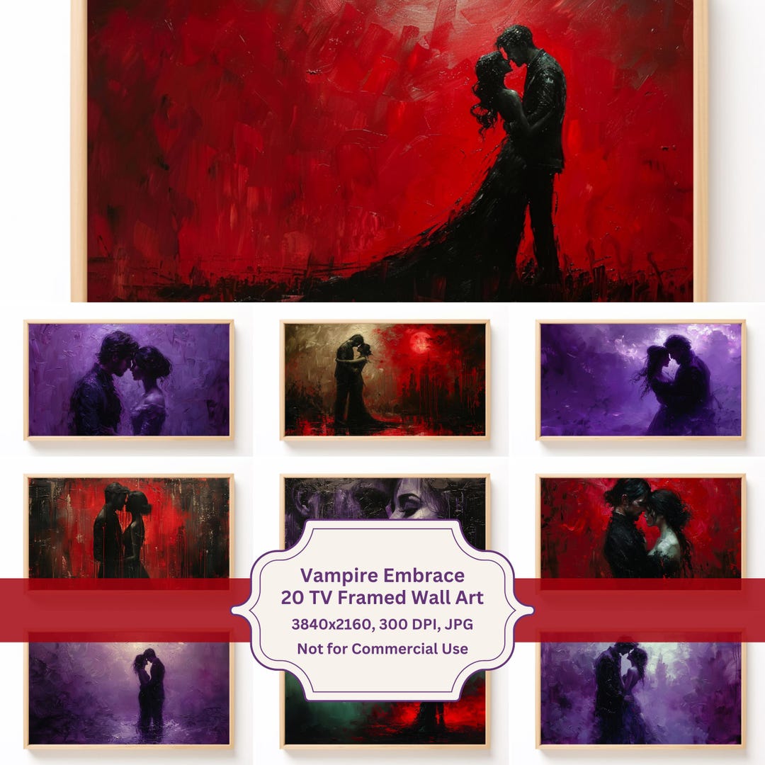 Vampire Embrace TV Frame Wall Art, Gothic Love Digital Art, Dark ...
