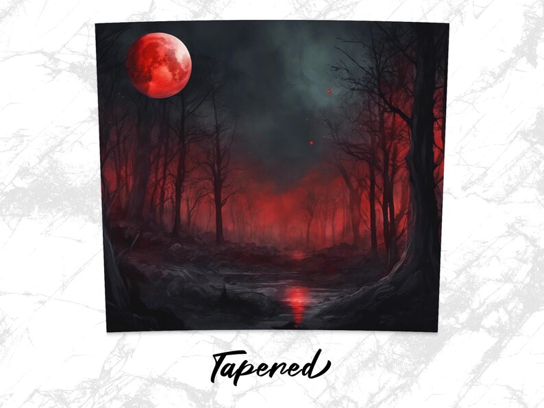 Full Moon Dark Forest Tumbler Wrap, 20oz Skinny Tumbler PNG, Red Moon ...