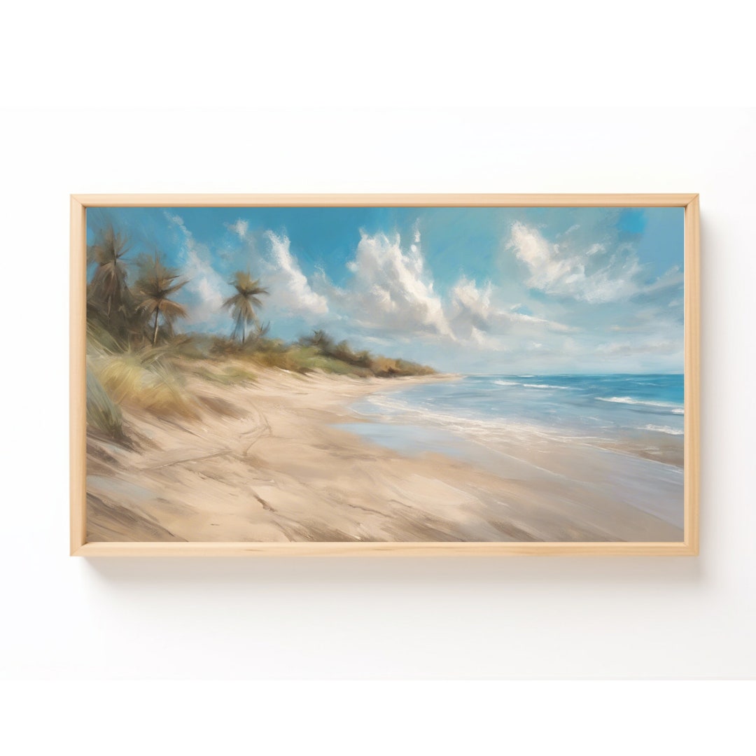Tropical Beach Digital Painting, Frame TV Art, Coastal Wall Decor ...