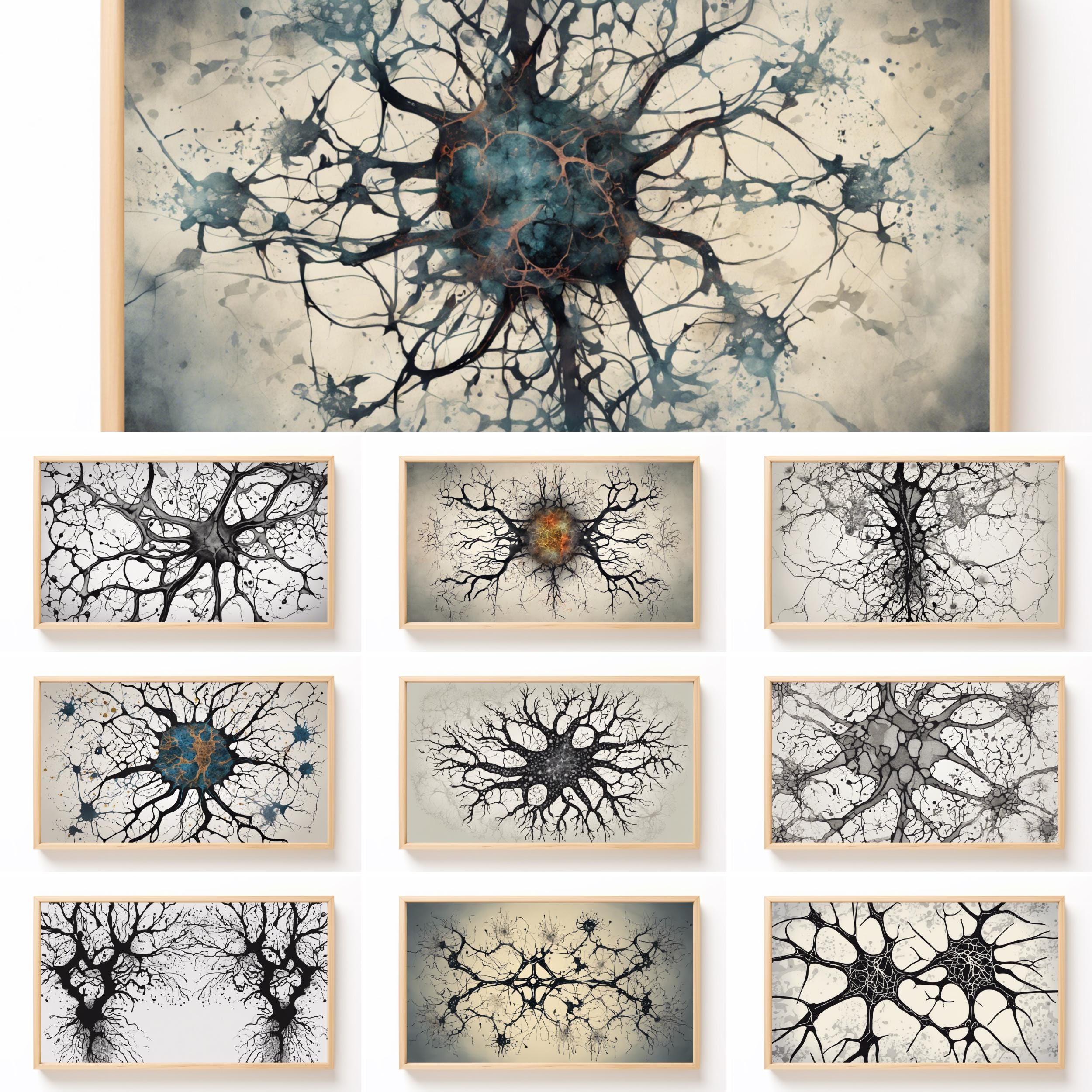 Unique Neuron Frame TV Wall Art Set, Digital Neuron Inkblot Artworks ...