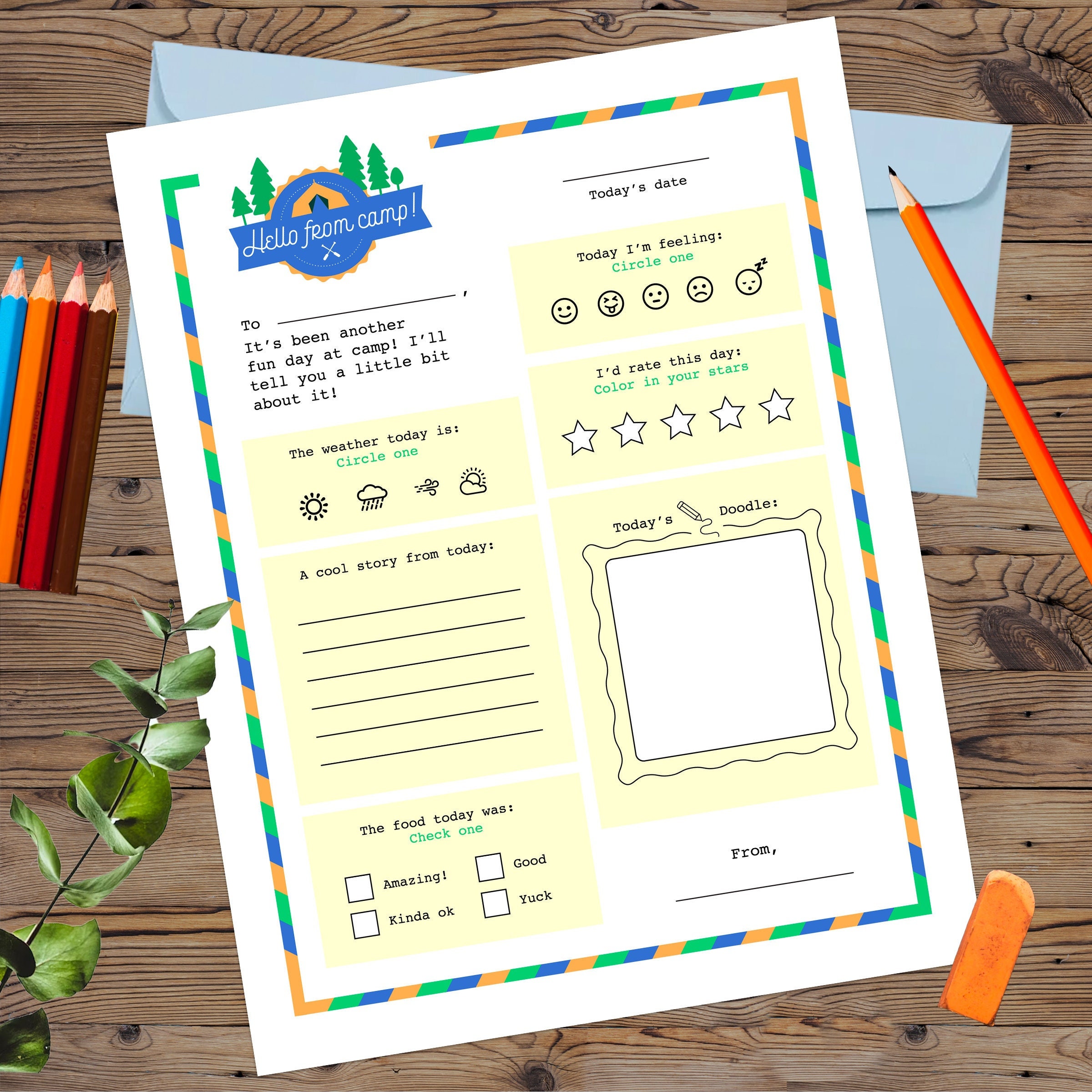 Printable Summer Camp Fill in Stationery Set- Camp Note Cards, Kids ...
